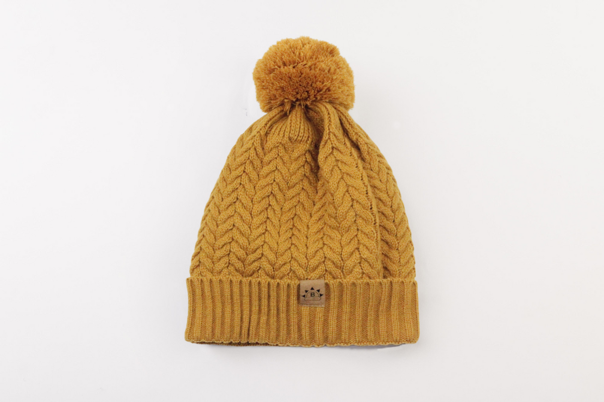 Ochre Yellow Bobble - Satin Lined Winter Hat – Black Sunrise UK Satin ...