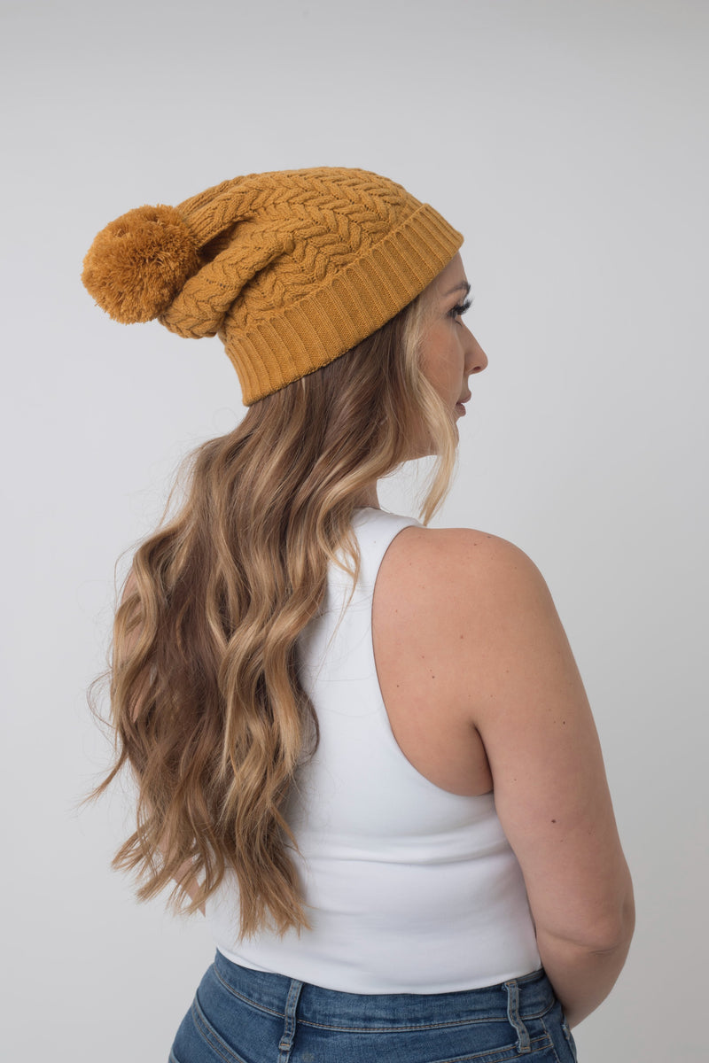 Ochre Yellow Bobble - Satin Lined Winter Hat – Black Sunrise UK Satin ...